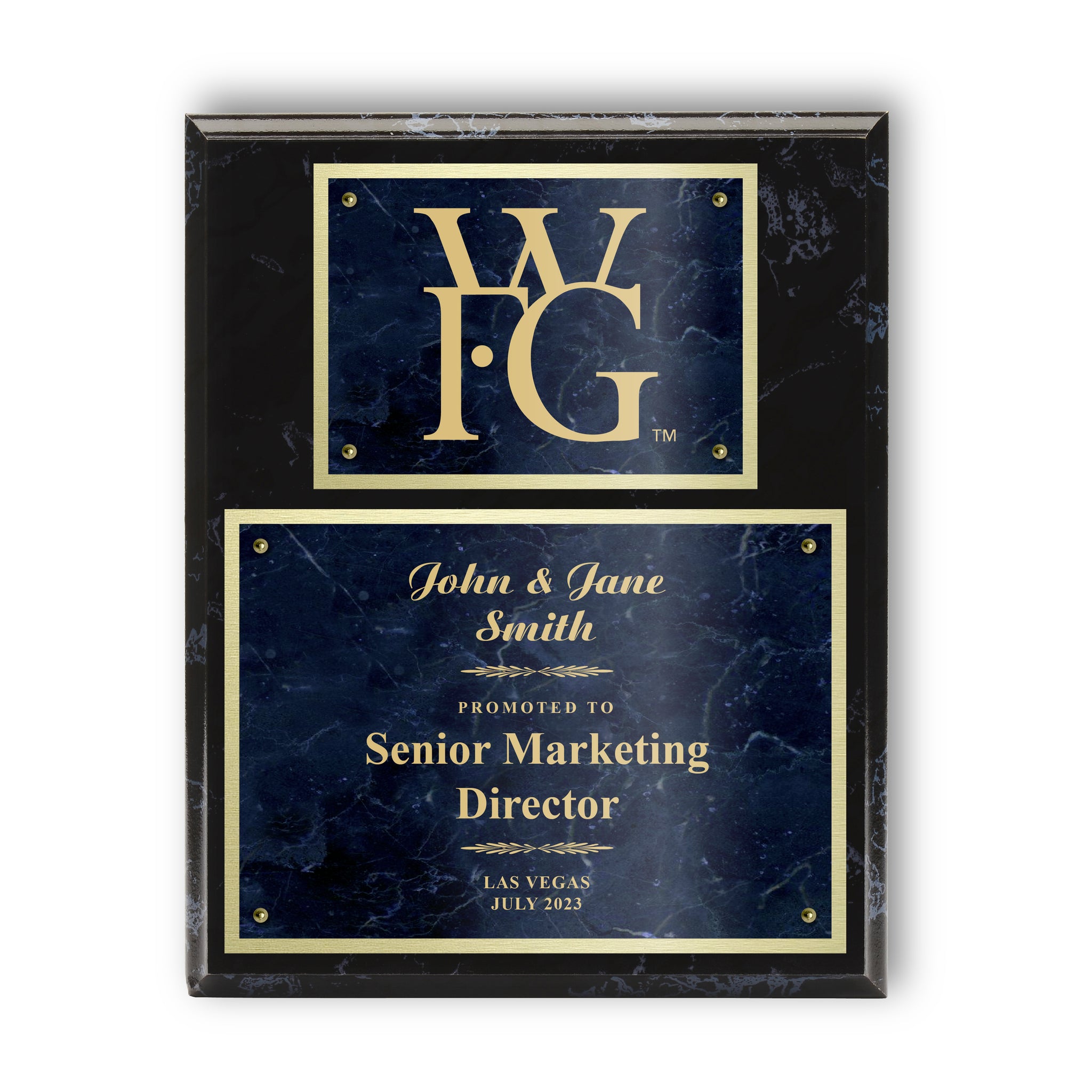 Classic Laser Engraved Marble Plaque on Black Marble Board – WFG Store