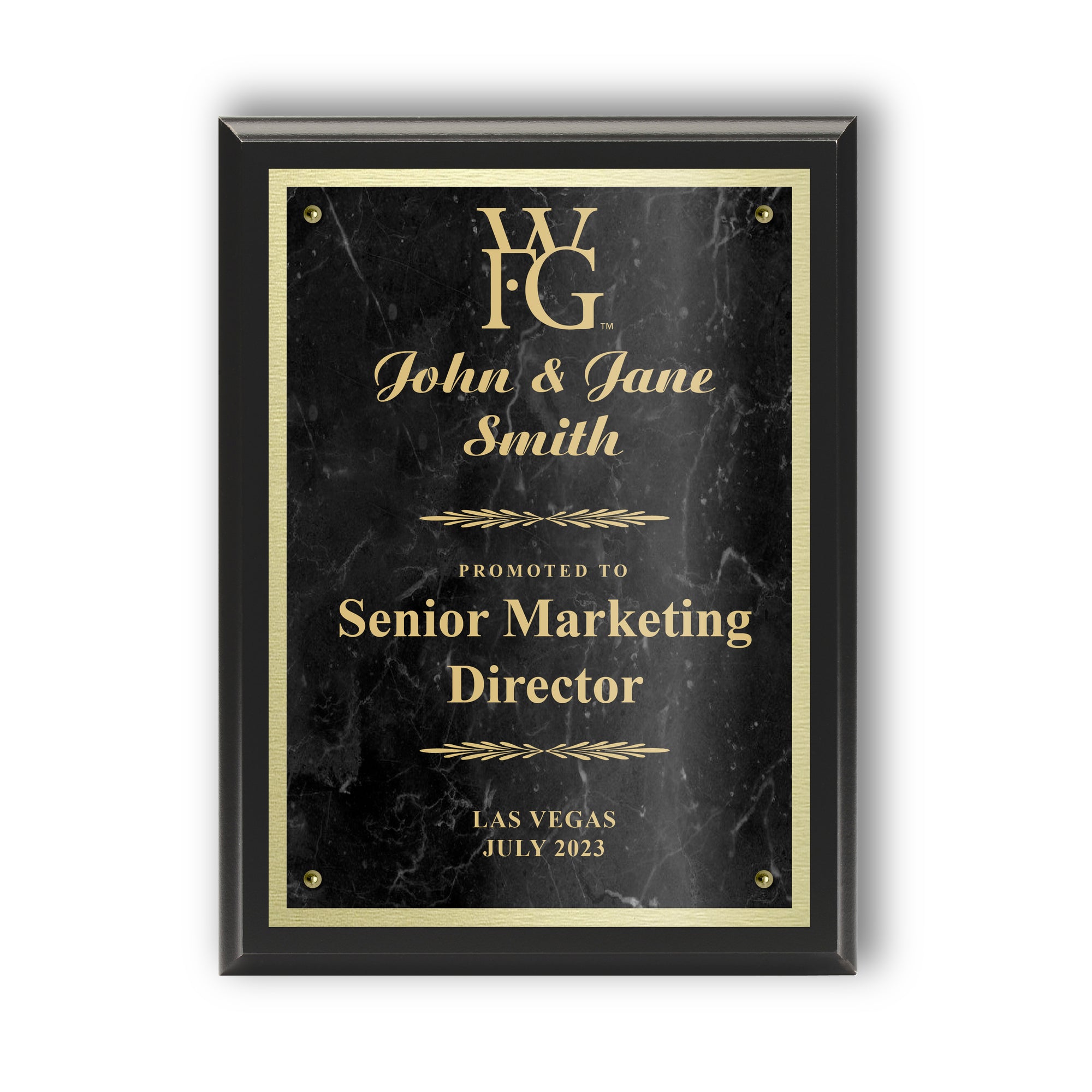 Classic Laser Engraved Marble Plaque on Black Matte Board – WFG Store