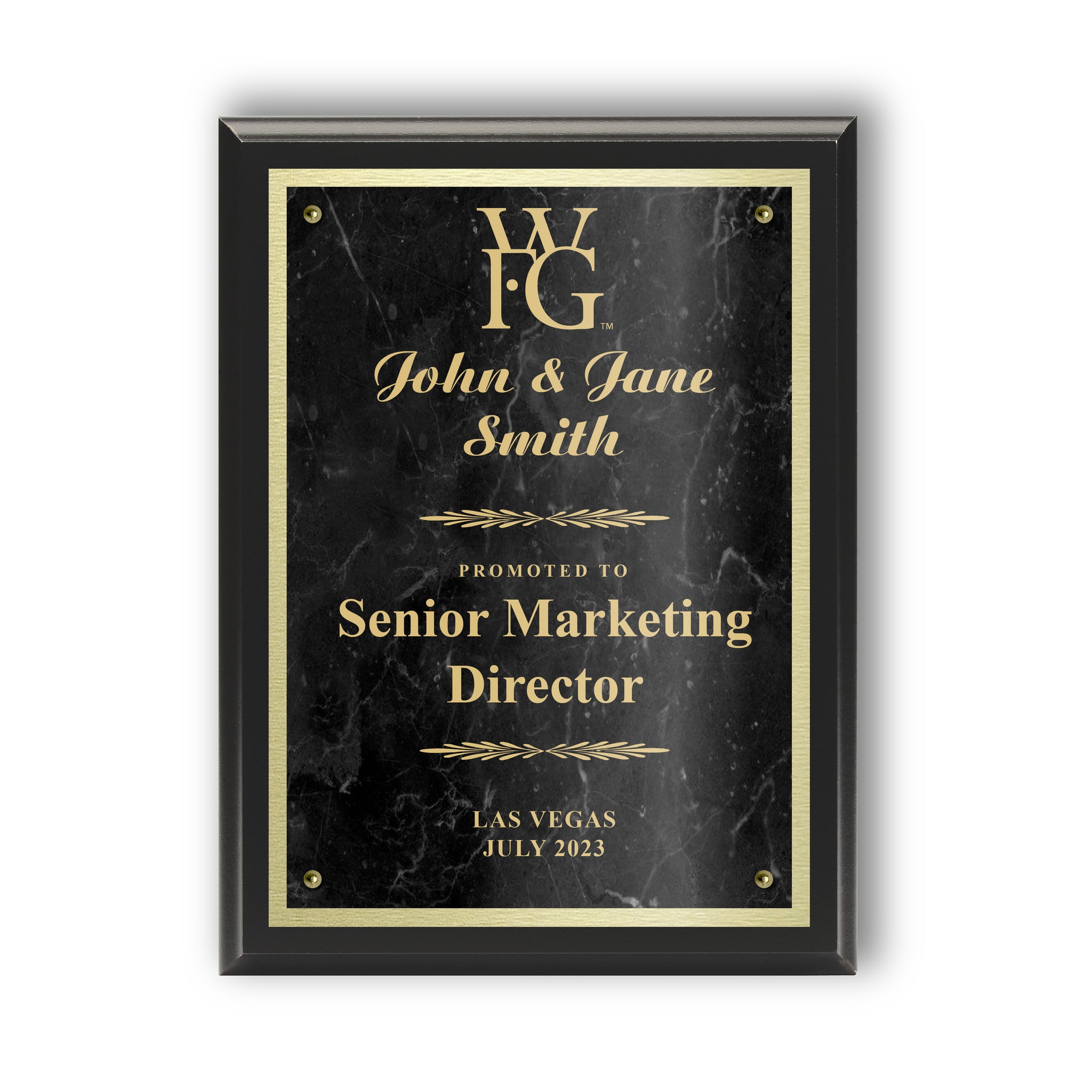 Classic Laser Engraved Marble Plaque on Black Matte Board – WFG Store
