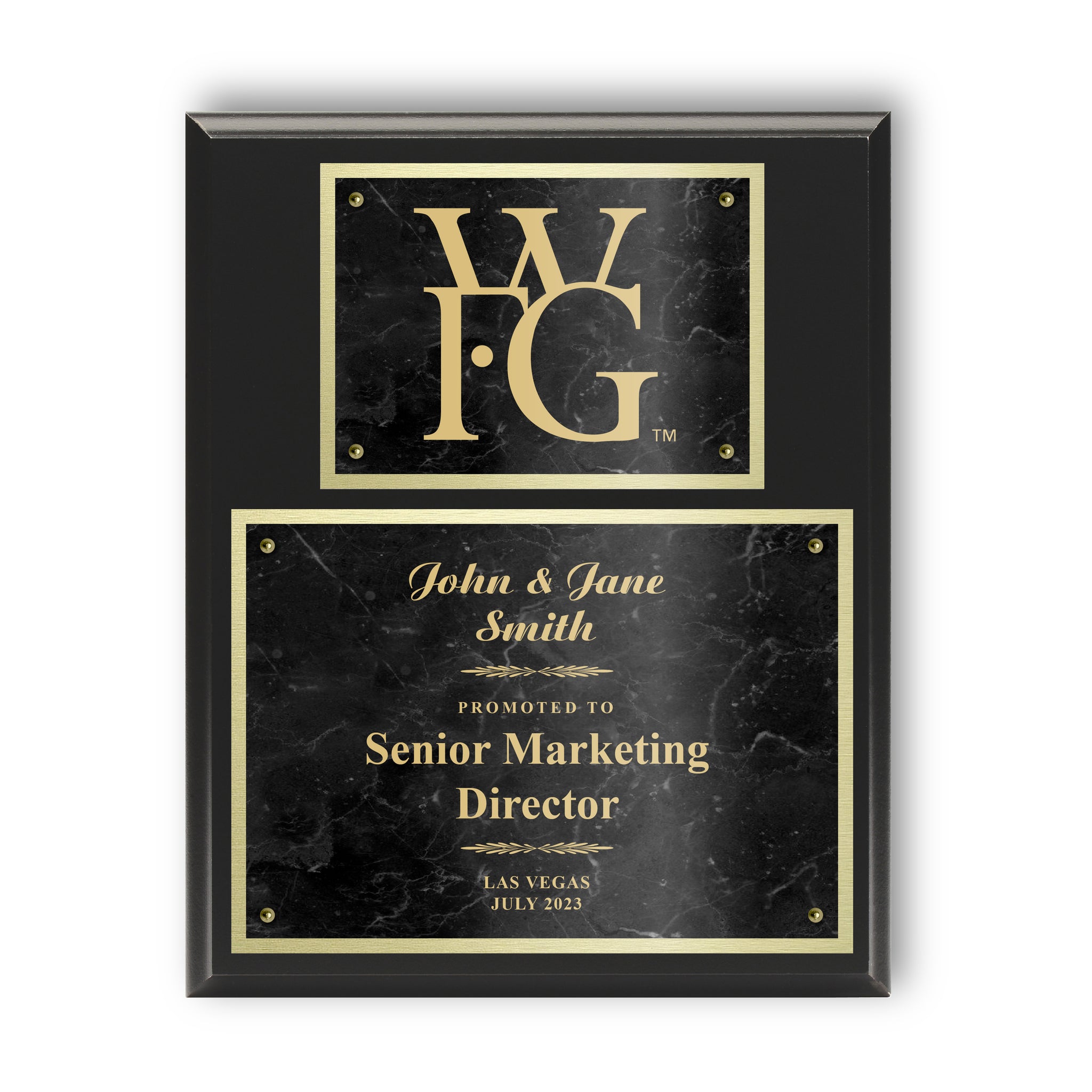 Classic Laser Engraved Marble Plaque on Black Matte Board – WFG Store