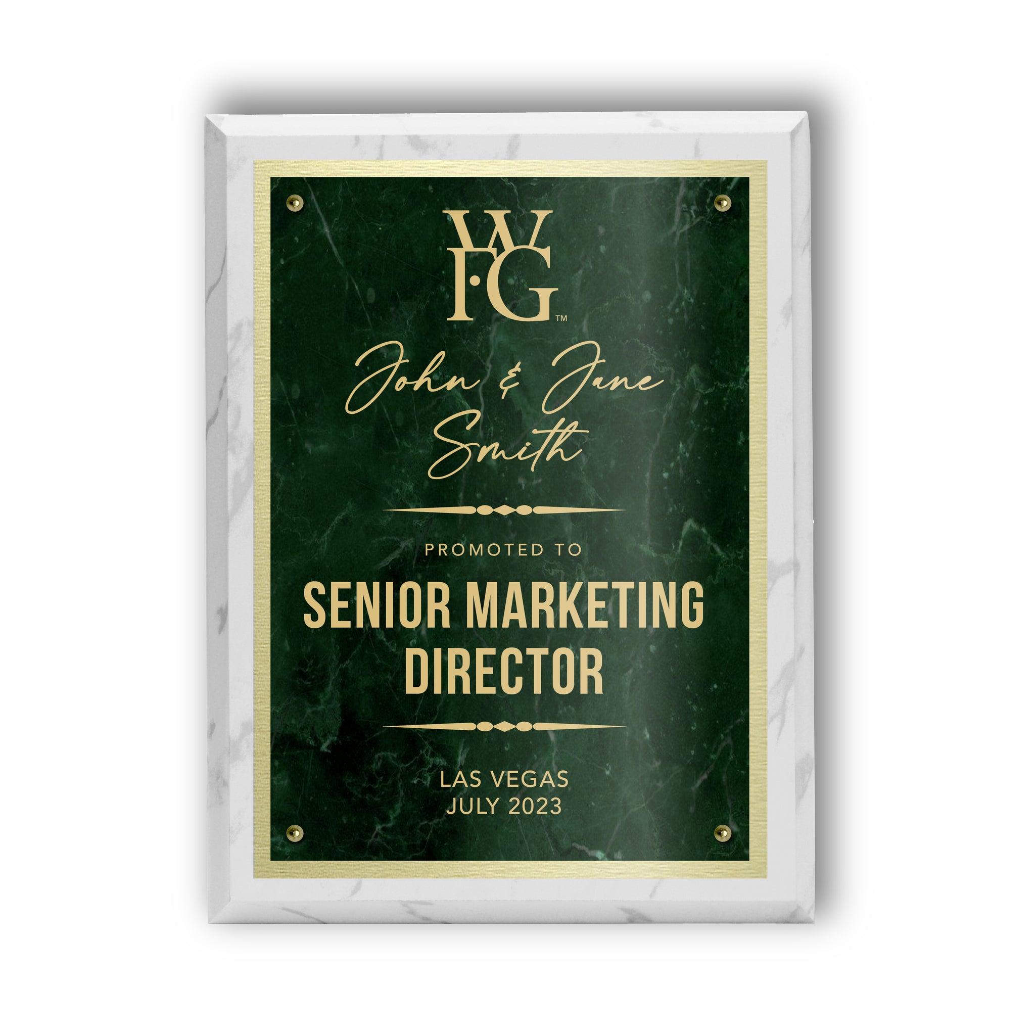 Modern Laser Engraved Marble Plaque on White Marble Board – WFG Store