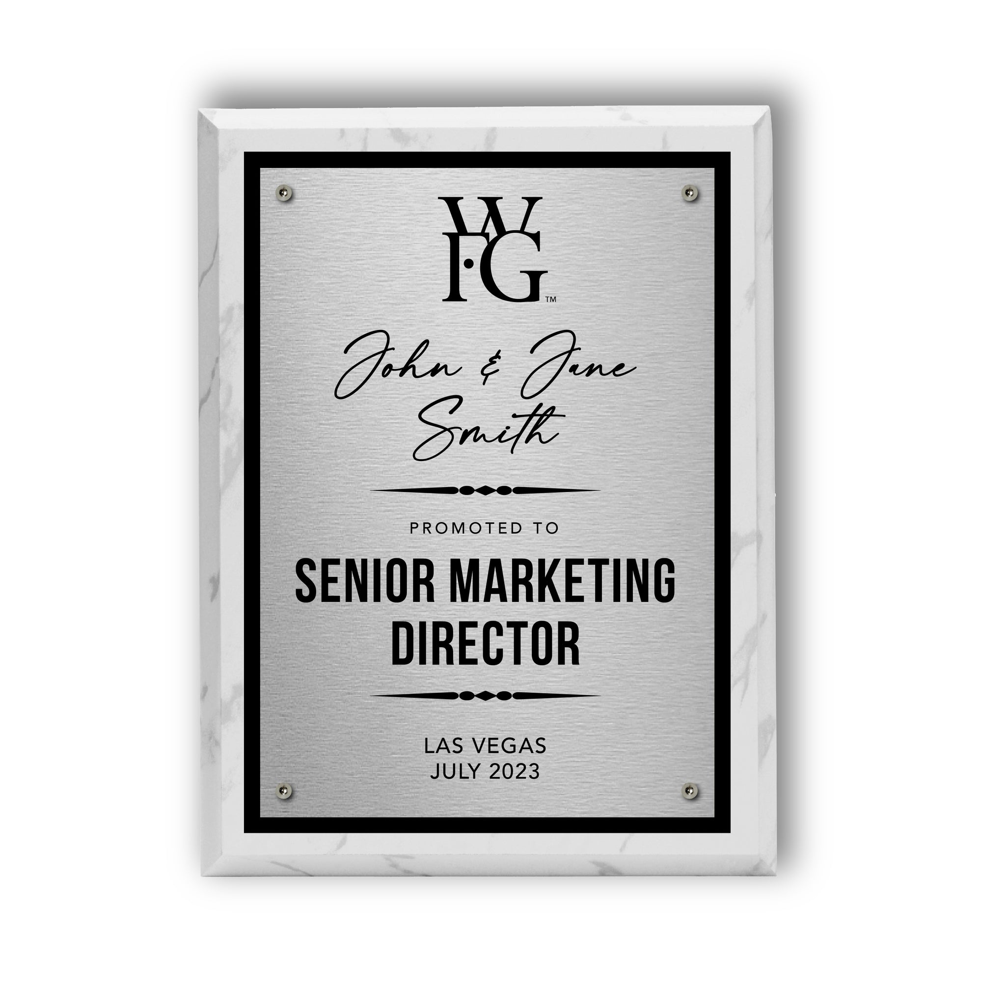 Modern Sublimated Plaque on White Marble Board – WFG Store