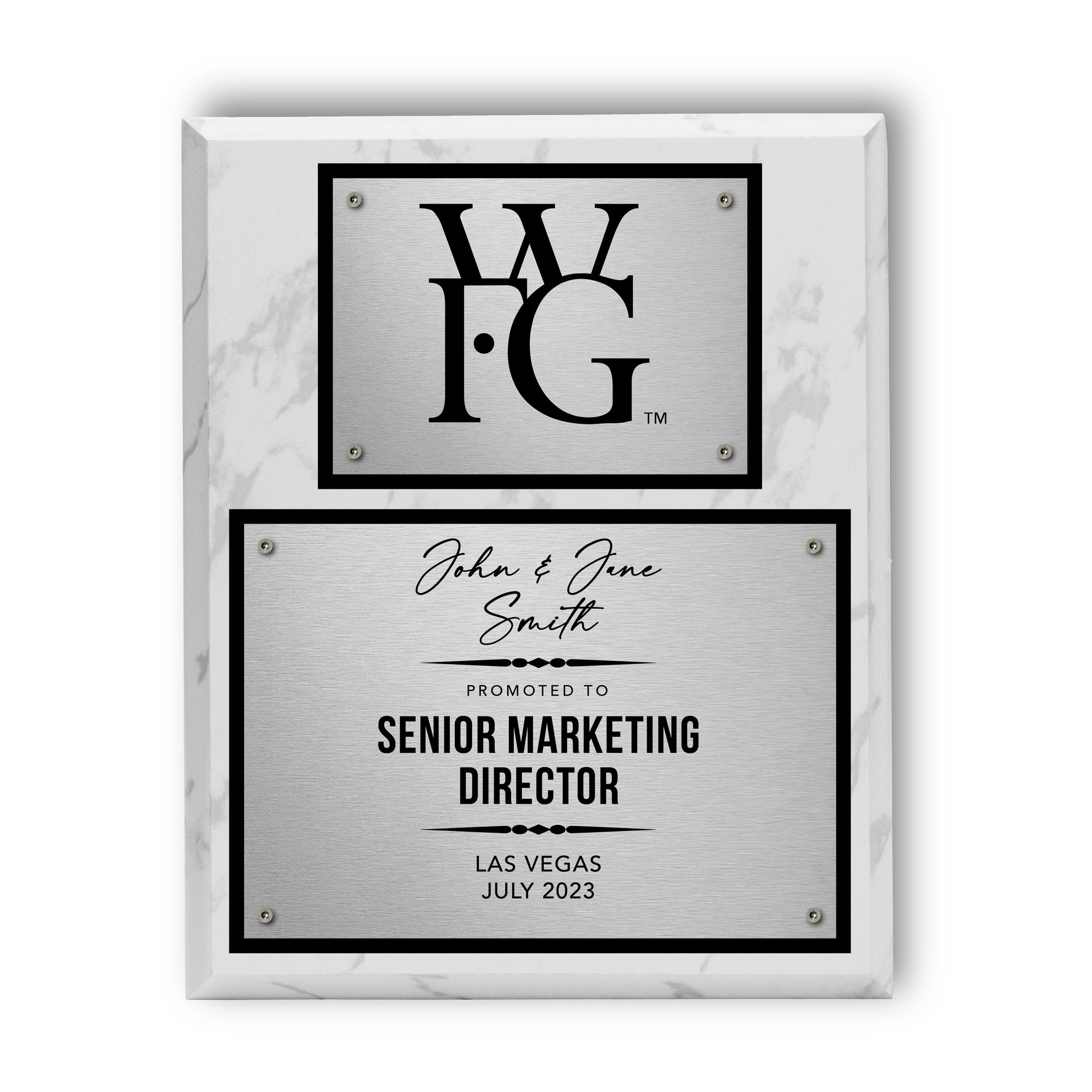 Modern Sublimated Plaque on White Marble Board – WFG Store
